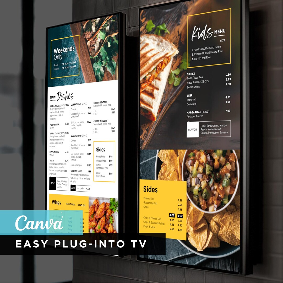DIY Mexican Static TV Editable Digital Menu Board Screen Canva Template ...