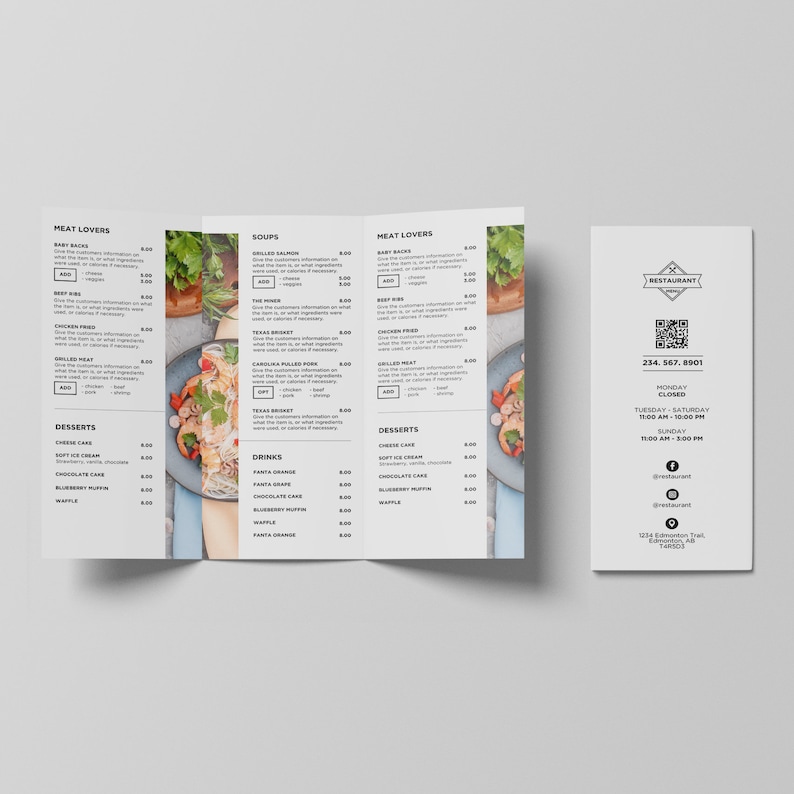 Trifold Takeout to Go Brochure Menu Template for Restaurant Pizza ...