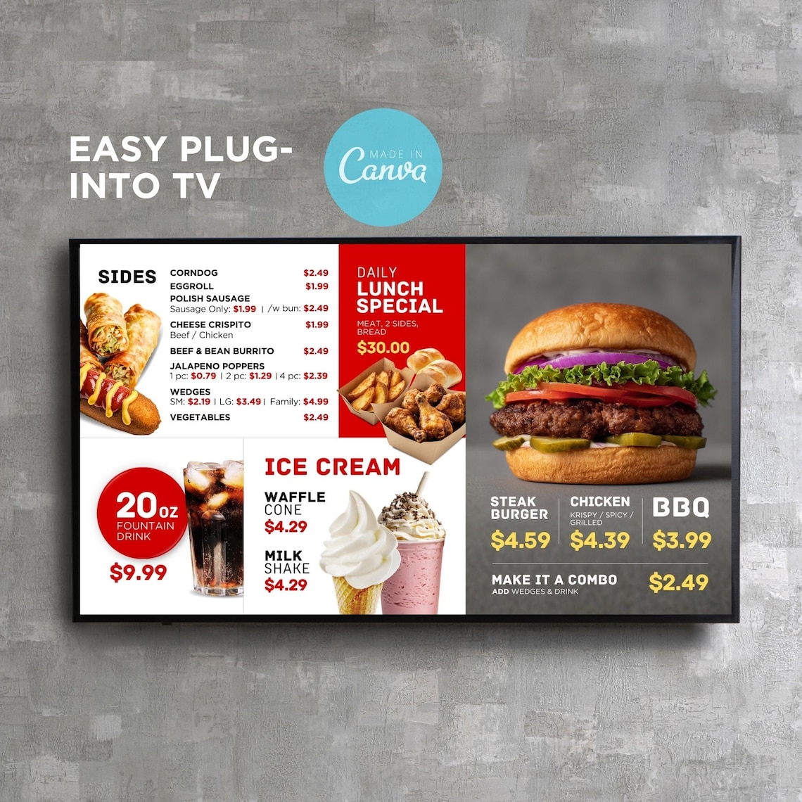 DIY Static TV Editable Digital Menu Board Screen Canva Template for ...