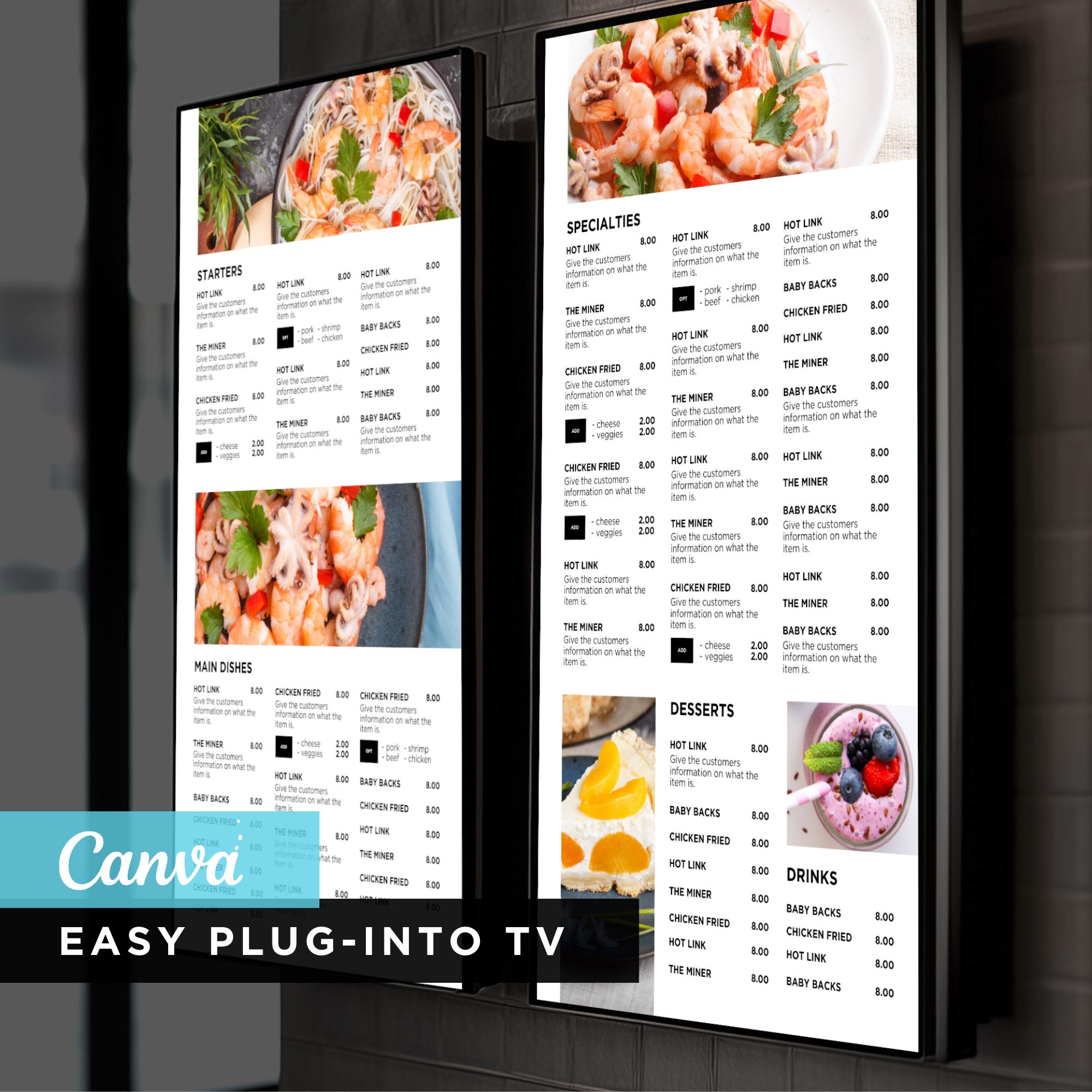DIY Static TV Editable Digital Menu Board Screen Canva Template for ...