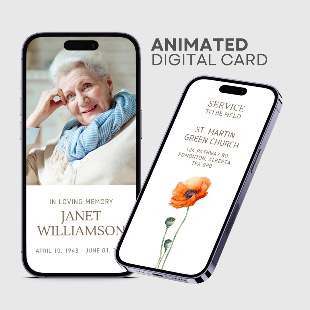 Animated Funeral Announcement Digital Card Template Video Invitation ...