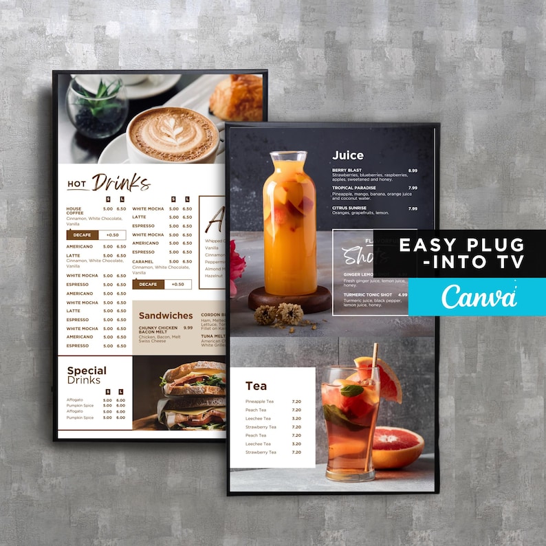 DIY Static TV Editable Digital Menu Board Screen Canva Template for ...