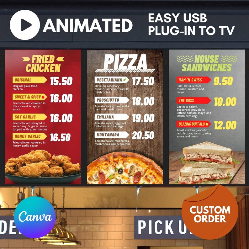 Custom Order Animated TV Menu Board for Restaurant Digital - Etsy
