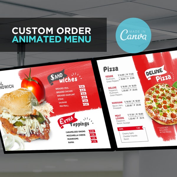 Custom Order Animated Digital Tv Editable Canva Menu Board Screen - Etsy