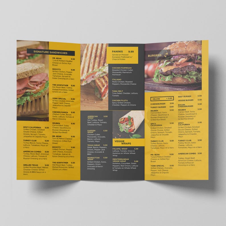 Trifold Takeout to Go Brochure Menu Template for Restaurant Pizza ...