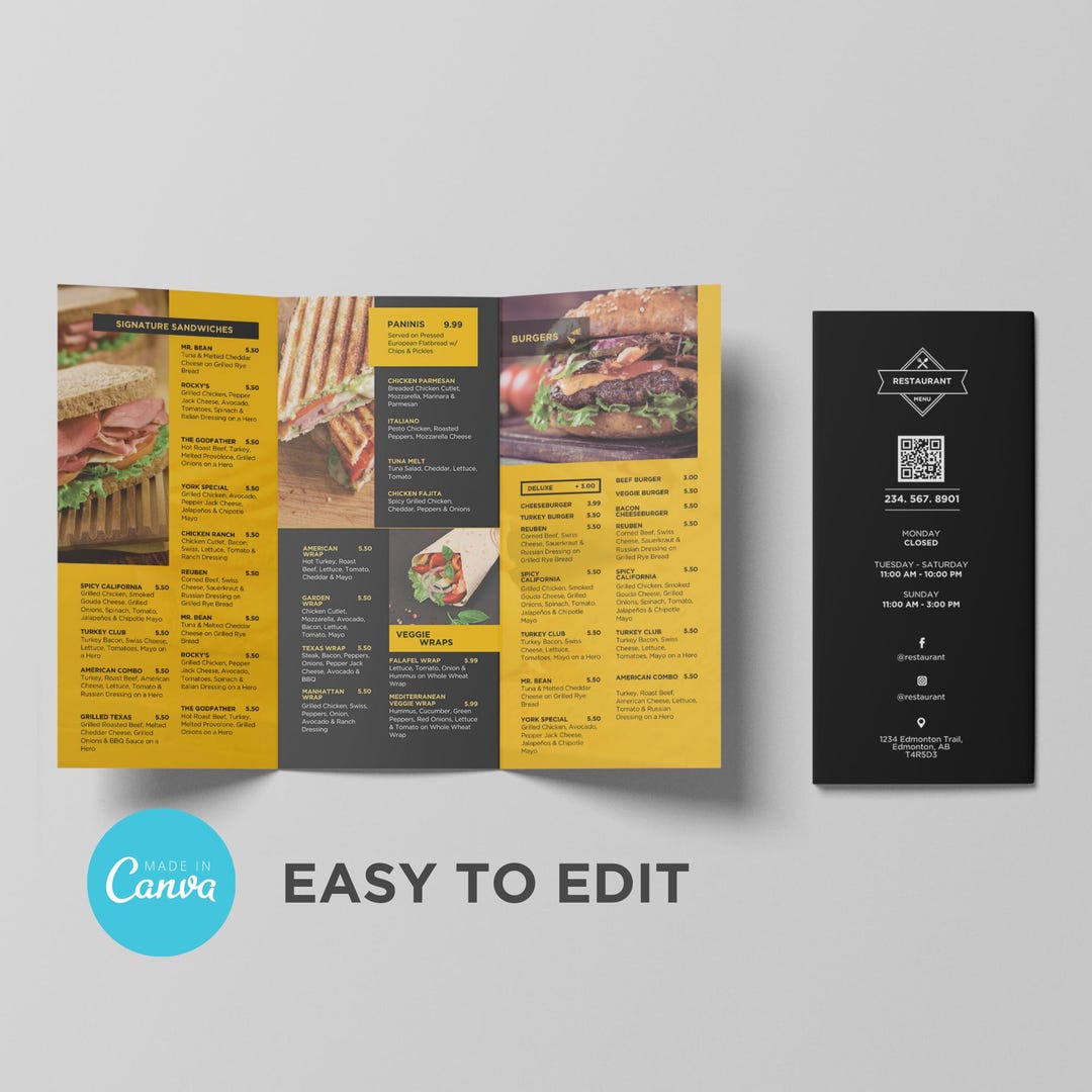 Trifold Takeout to Go Brochure Menu Template for Restaurant Pizza ...