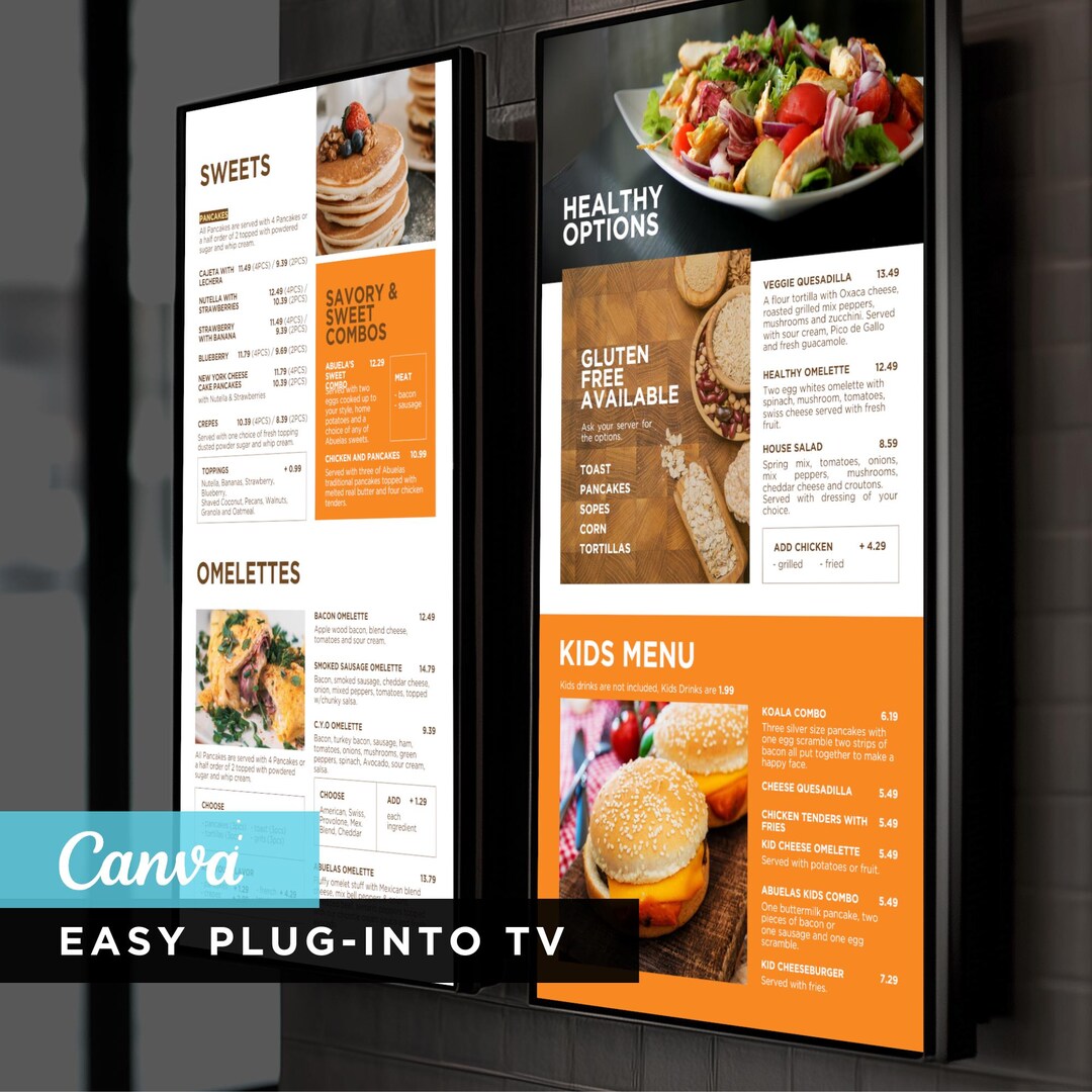 DIY Static TV Editable Digital Menu Board Screen Canva Template for ...