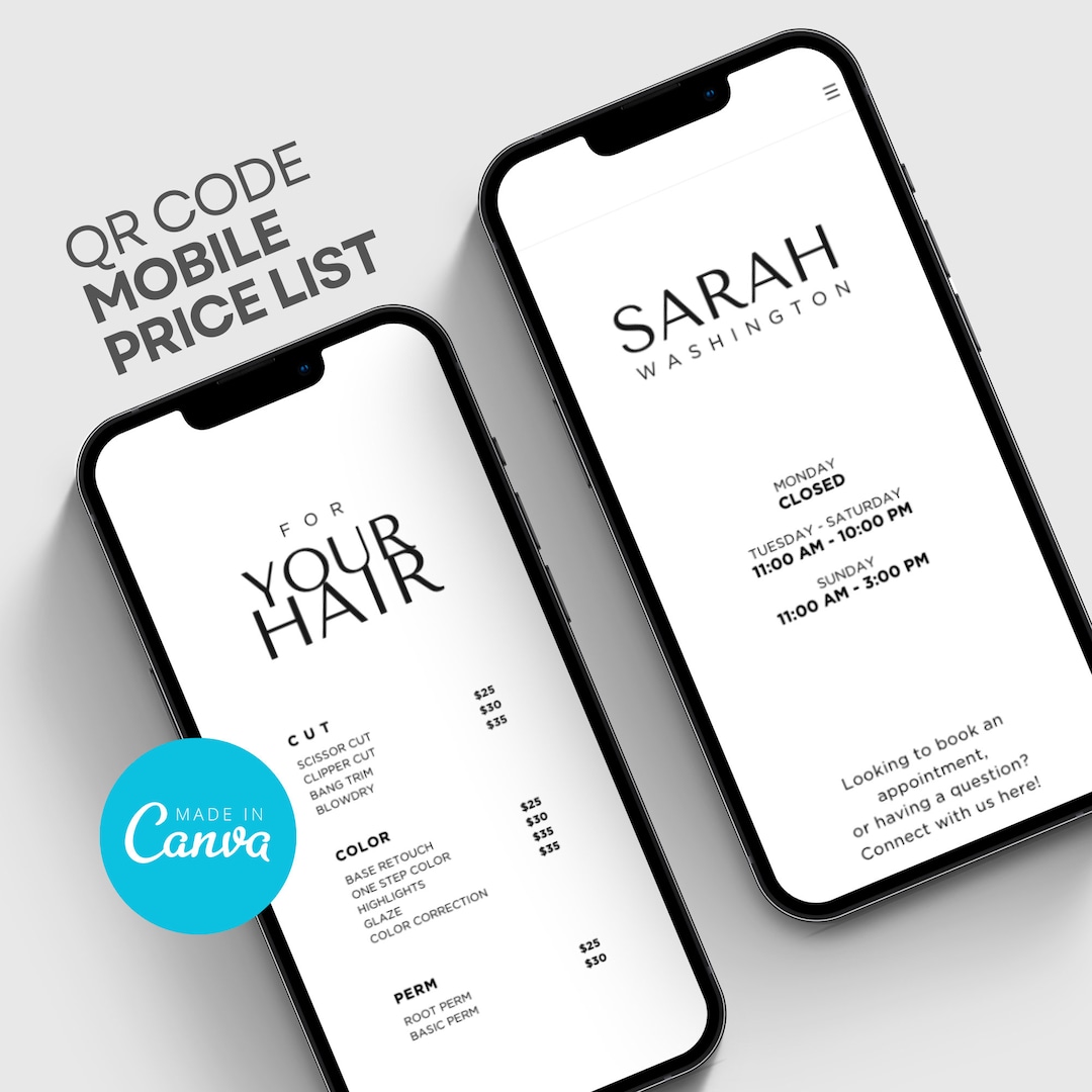 Digital QR Code Price List Template for Nail Lash Brow Spa Yoga Salon ...