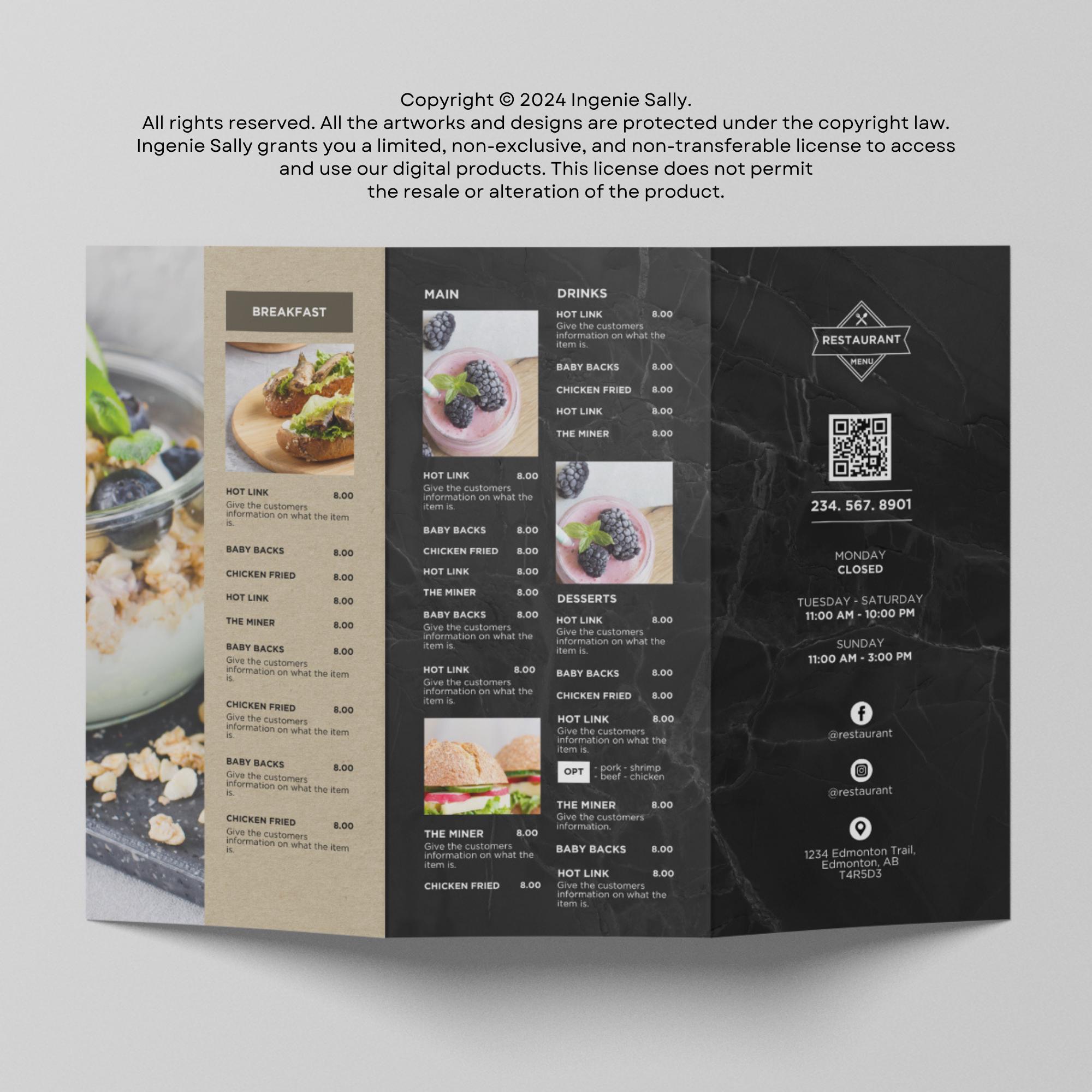 Trifold Takeout to Go Brochure Menu Template for Restaurant Pizza ...
