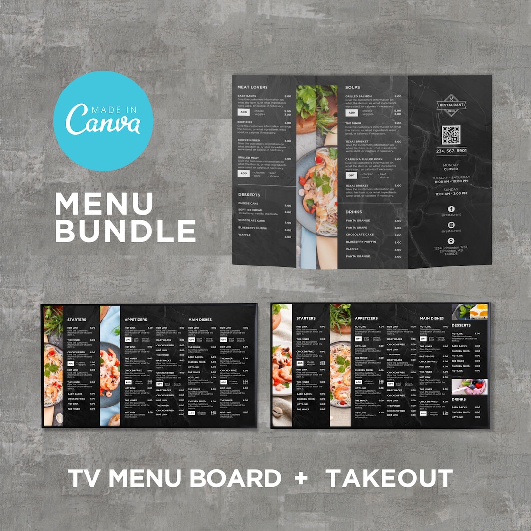 Bundle DIY TV Digital Menu Board Screen Takeout Template for Restaurant ...