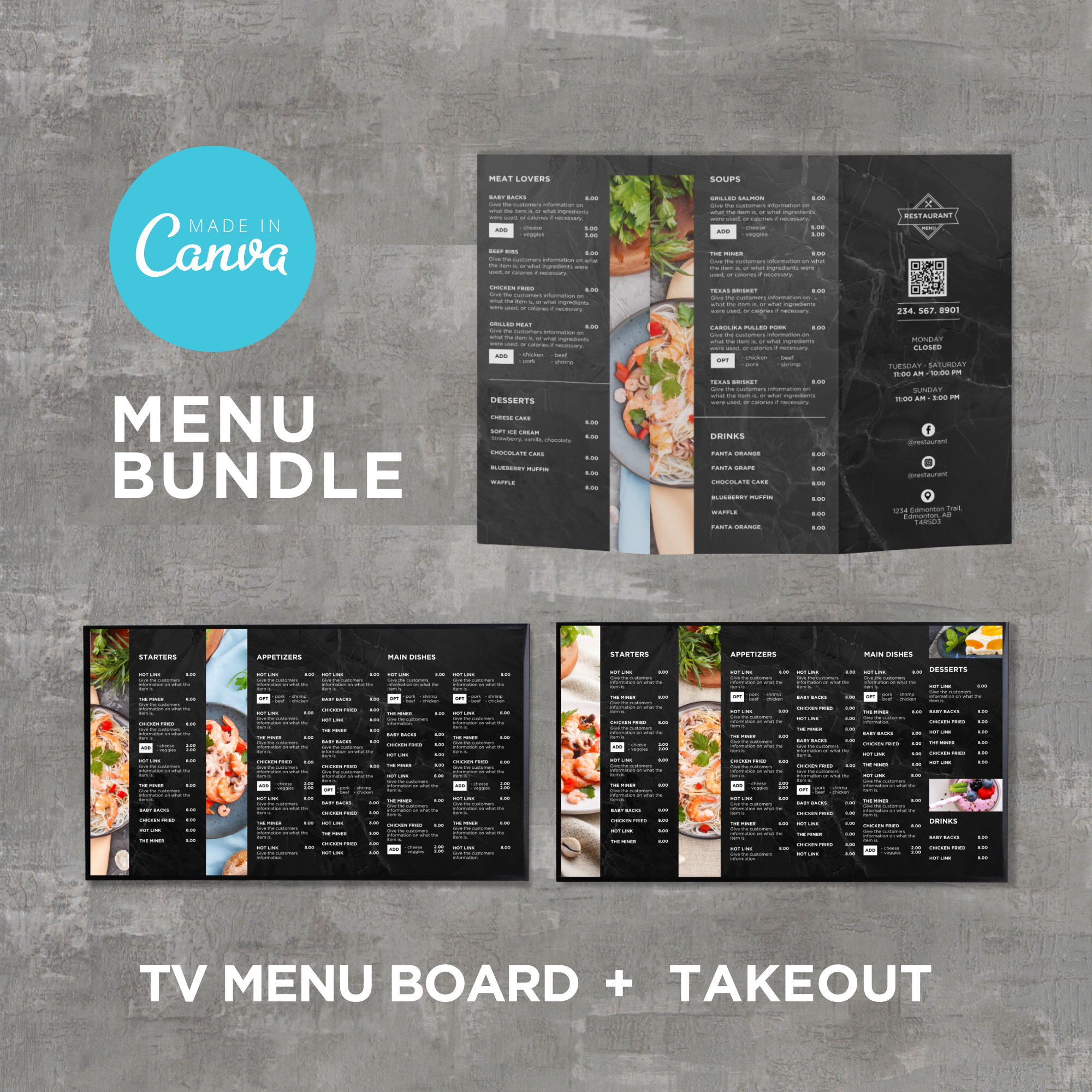 Bundle DIY TV Digital Menu Board Screen Takeout Template for Restaurant ...