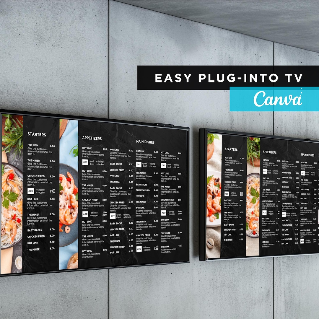 DIY Static TV Editable Digital Menu Board Screen Canva Template for ...