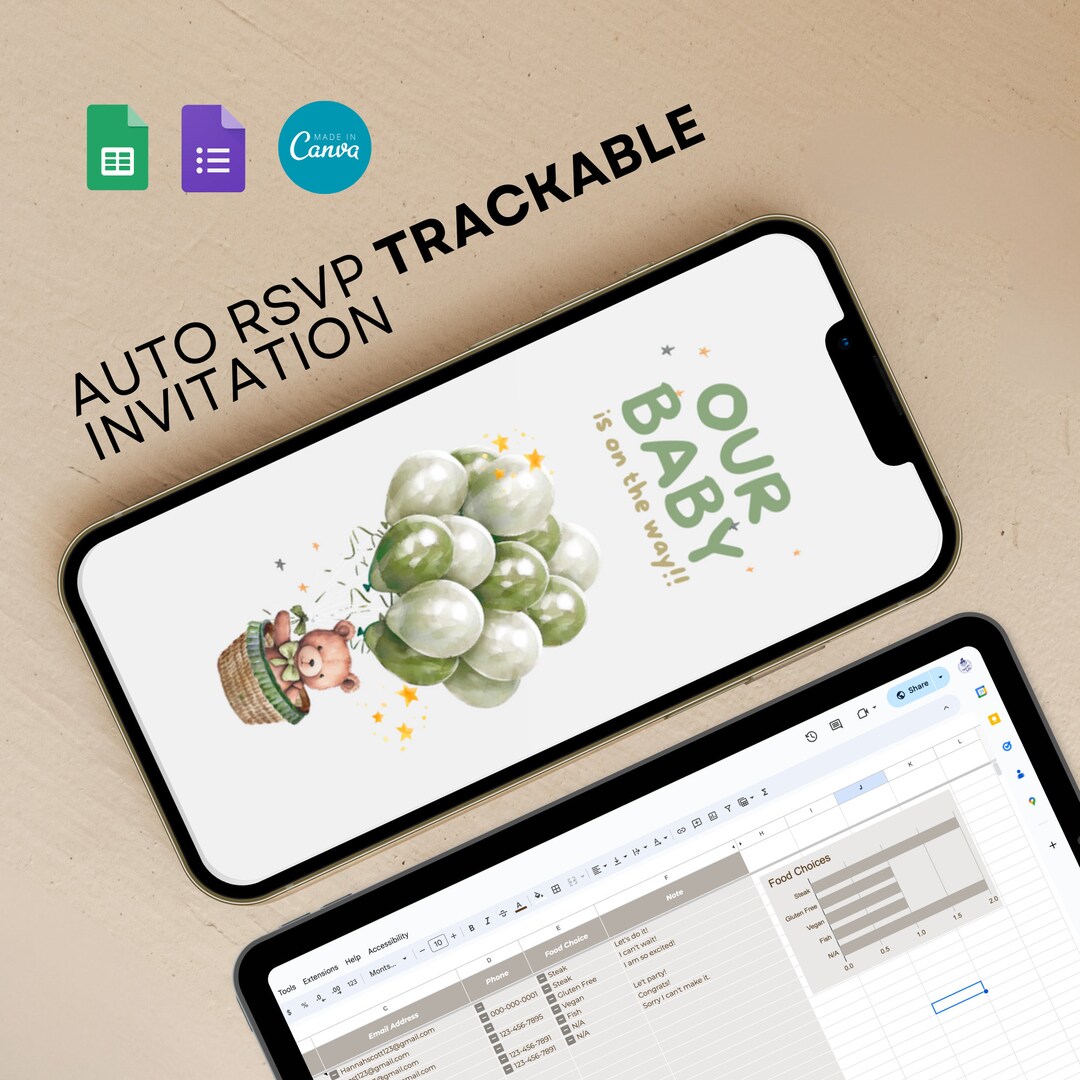 RSVP Auto Guest List Tracker All in One Digital Baby Shower Invitation ...