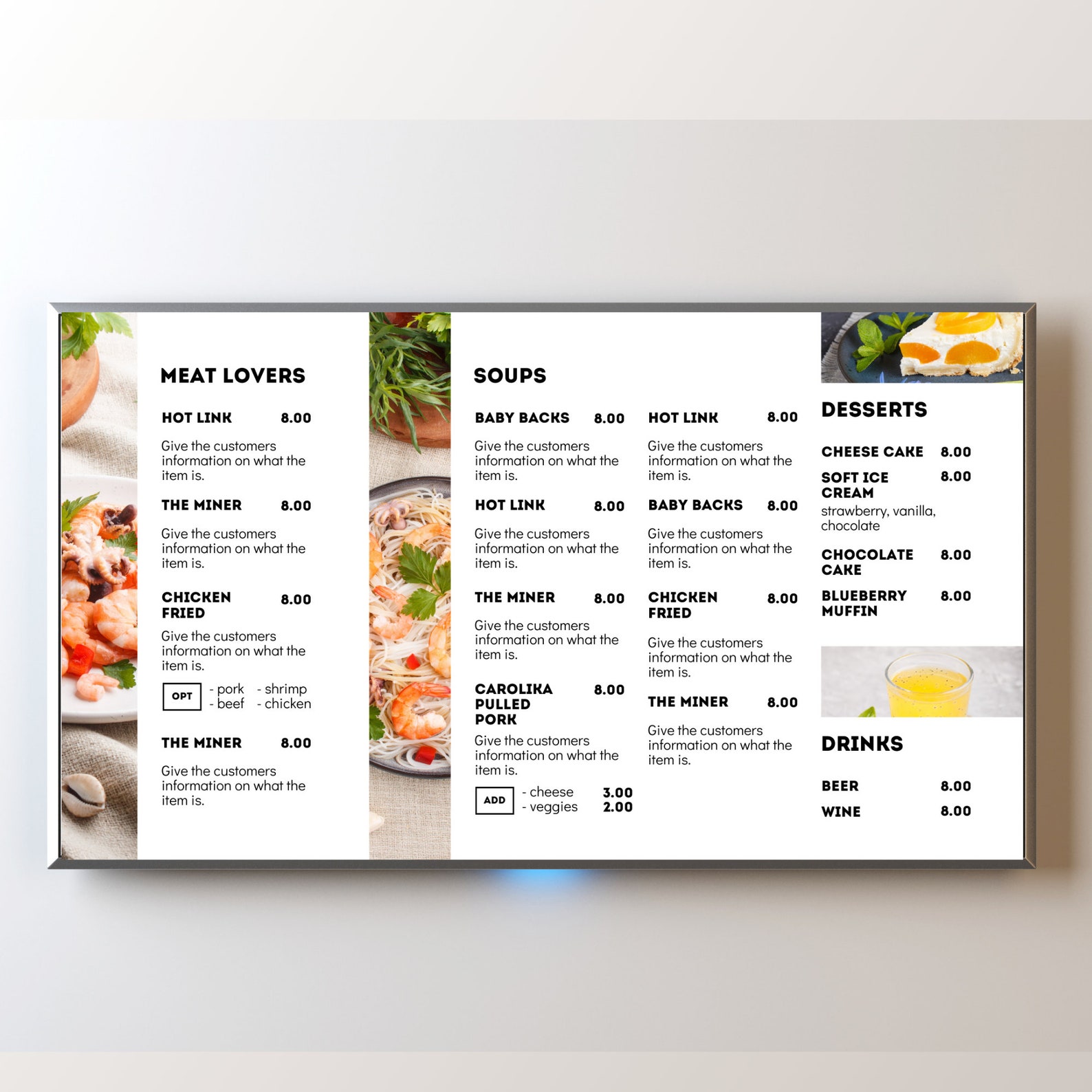 DIY TV Menu Board Template Menu Screen Restaurant Menu - Etsy Canada