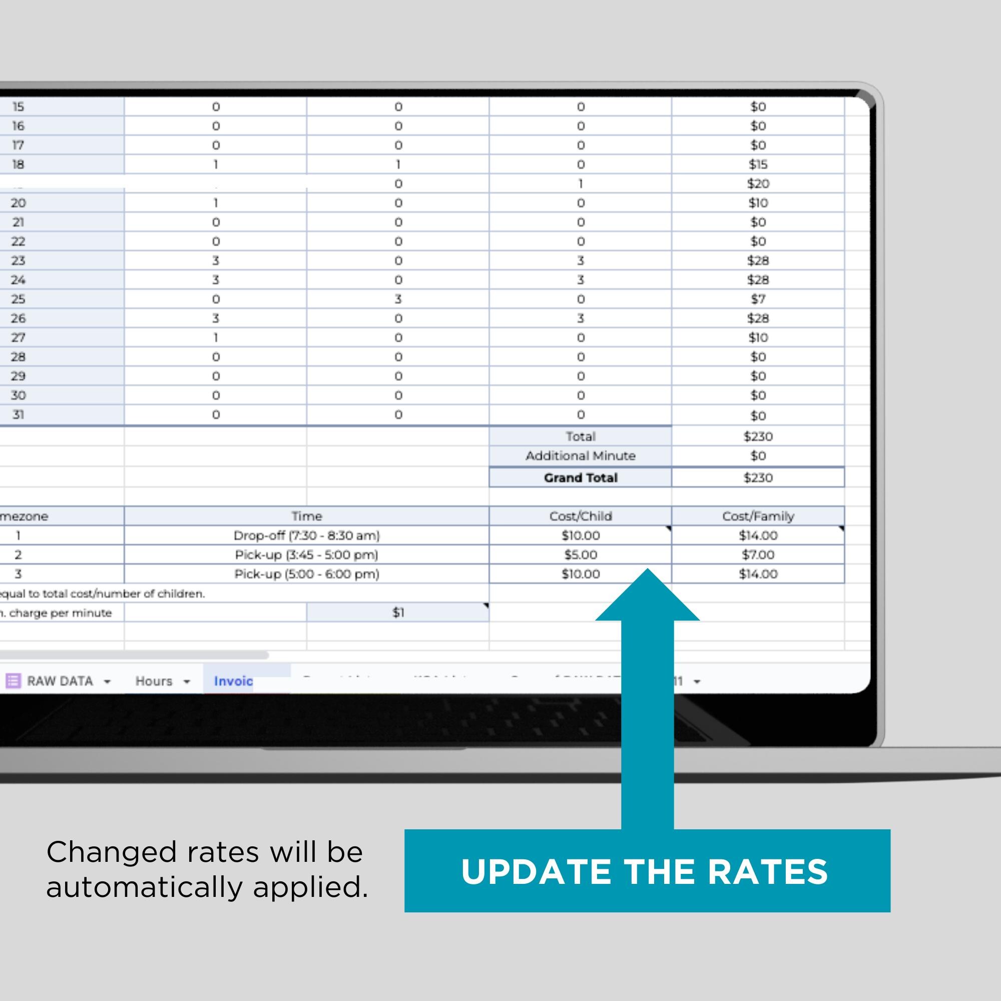 Before After School Sign in Out Sheet Digital Automated Billing Invoice ...