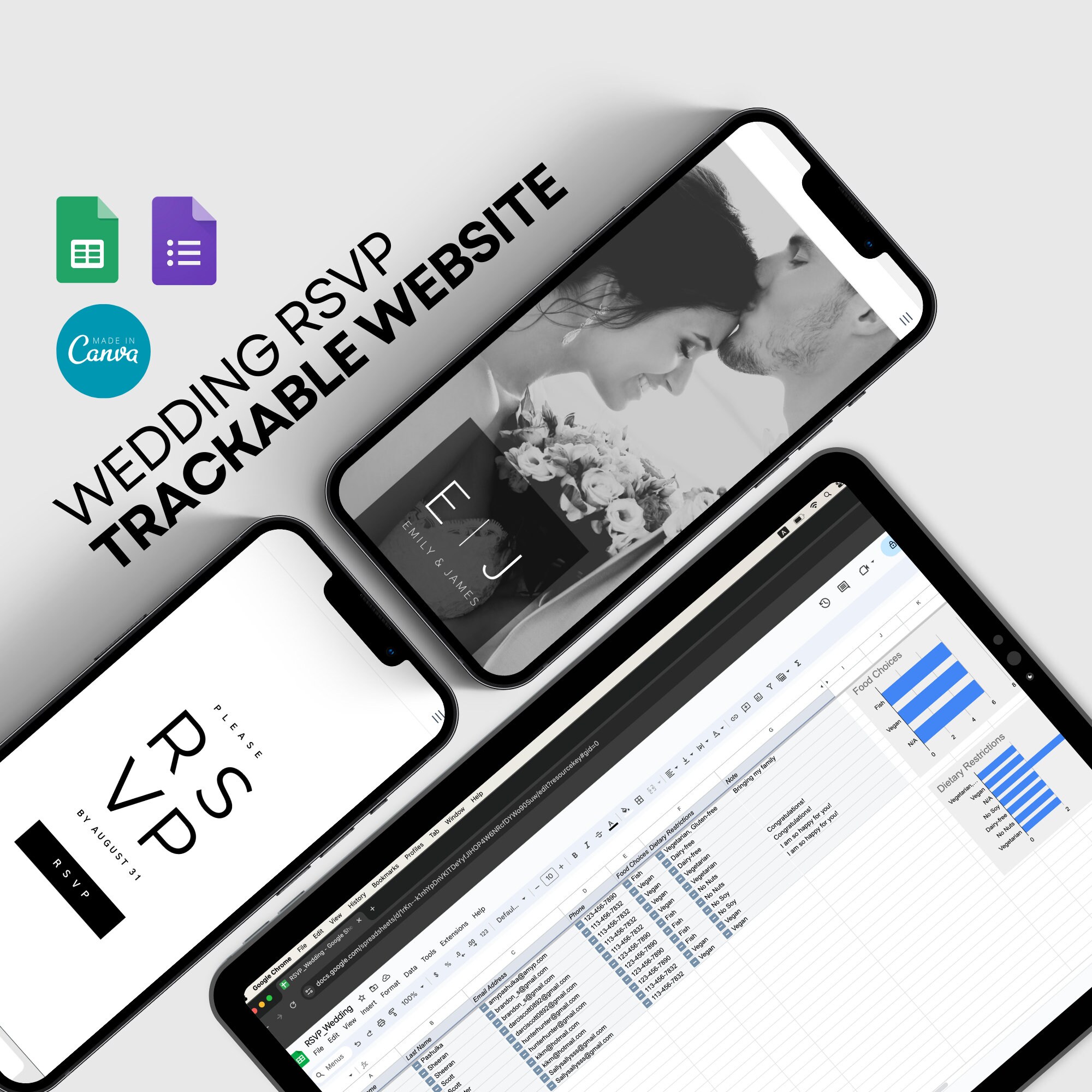 RSVP Auto Guest List Tracker All in One Digital Wedding Invitation ...