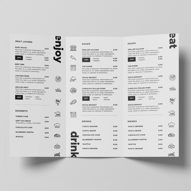 Trifold Takeout to Go Brochure Menu Template for Restaurant Pizza ...
