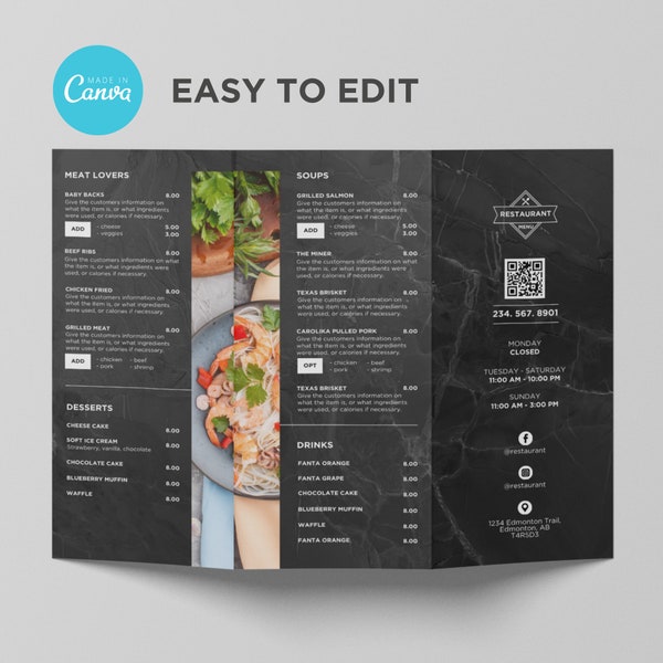 Trifold Takeout to Go Brochure Menu Template for Restaurant Pizza ...