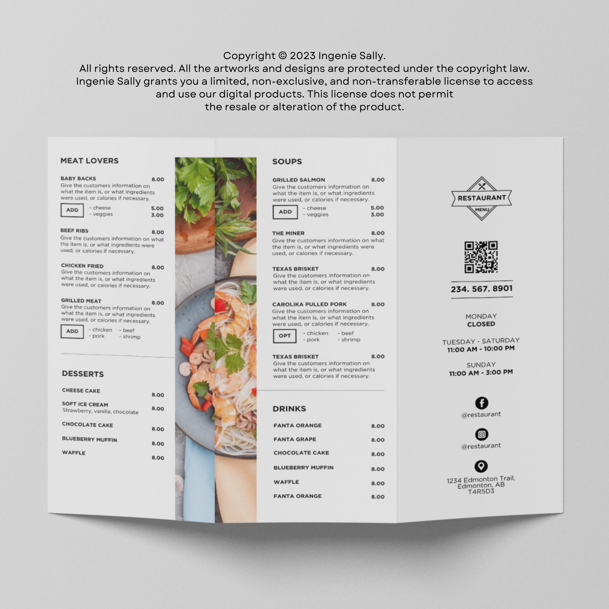 Trifold Takeout to Go Brochure Menu Template for Restaurant Pizza ...