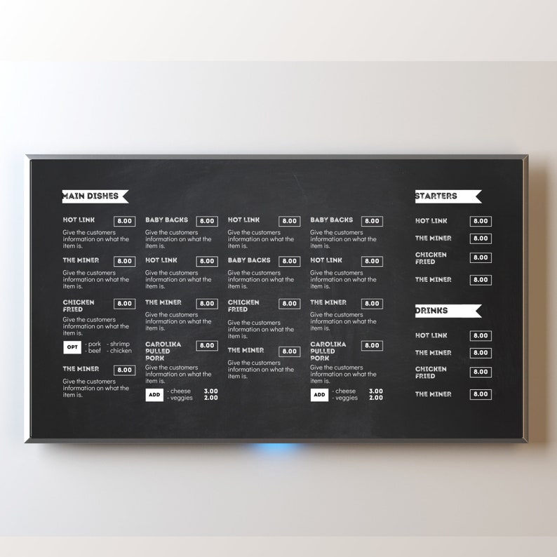 DIY Static TV Editable Digital Menu Board Screen Canva Template for ...