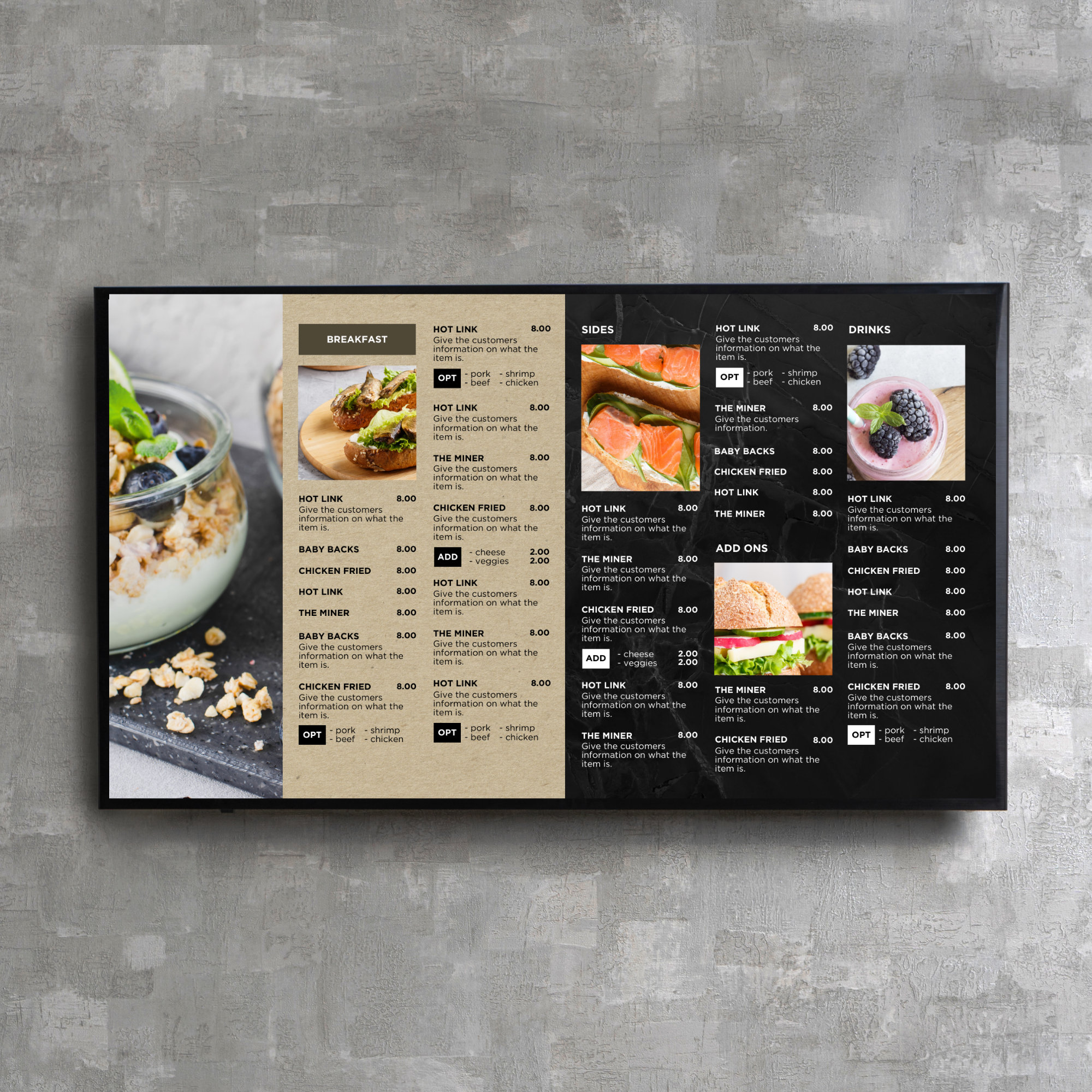 DIY Static TV Editable Digital Menu Board Screen Canva Template for ...