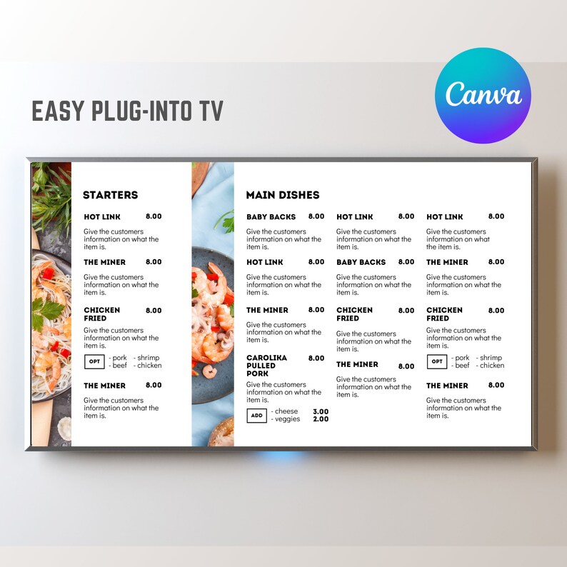 DIY Static TV Menu Board Template Digital Menu Board - Etsy