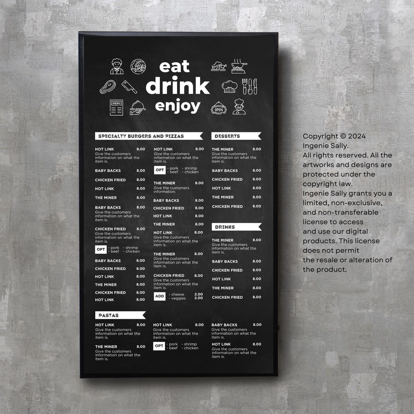 DIY Static TV Editable Digital Menu Board Screen Canva Template for ...
