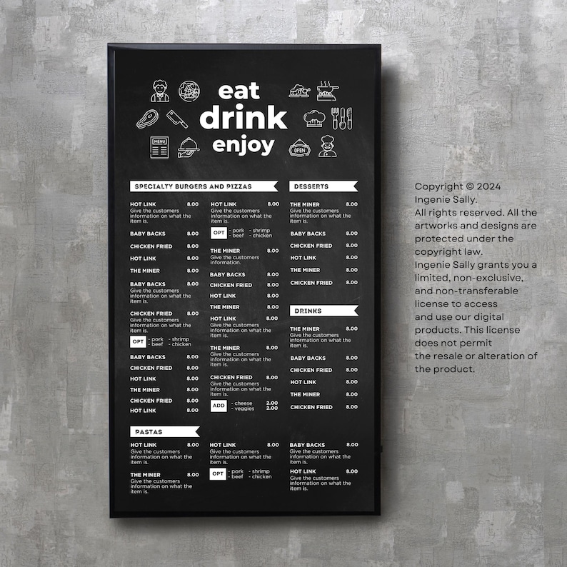 DIY Static TV Editable Digital Menu Board Screen Canva Template for ...