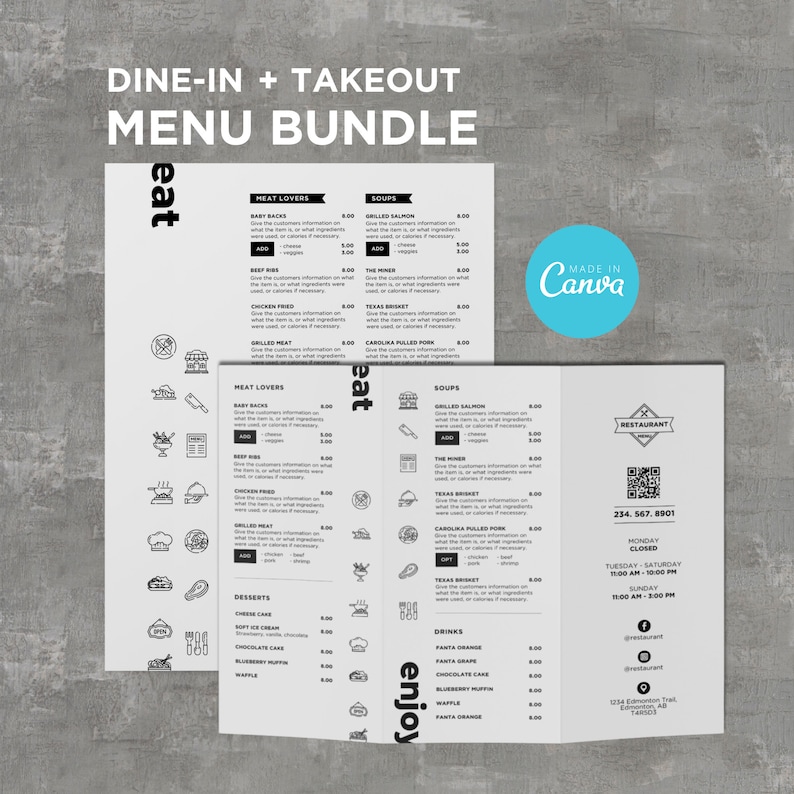Bundle DIY Dine-in Menu Takeout Template for Restaurant Pizza Burger ...