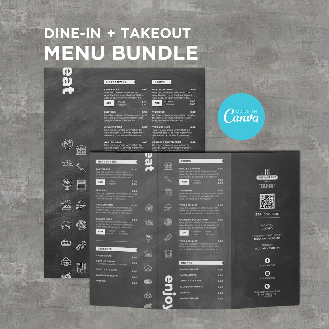 DIY Dine-in Menu Takeout Template for Restaurant Pizza Burger Cafe ...
