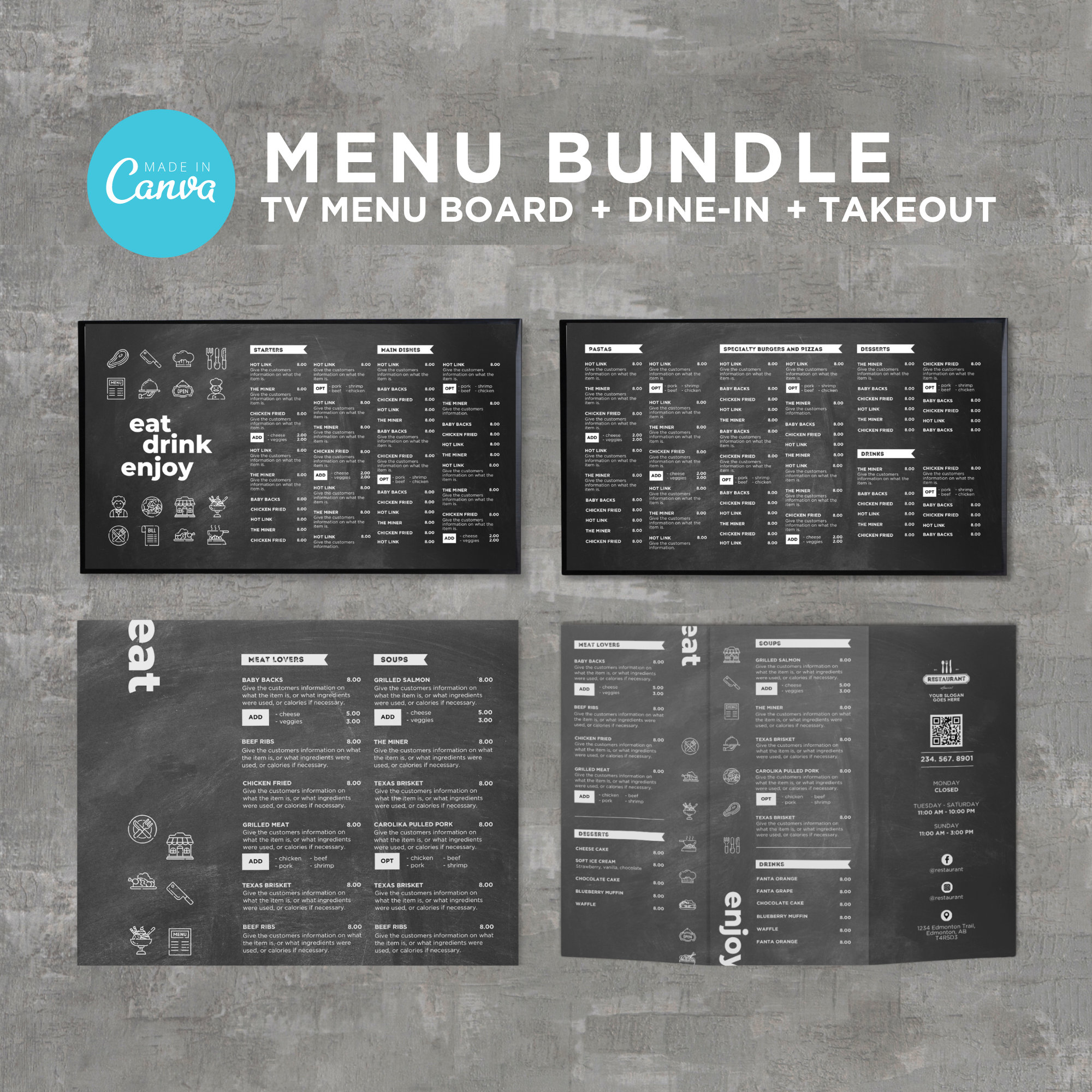 DIY TV Digital Menu Board Screen Takeout Template for Restaurant Pizza ...