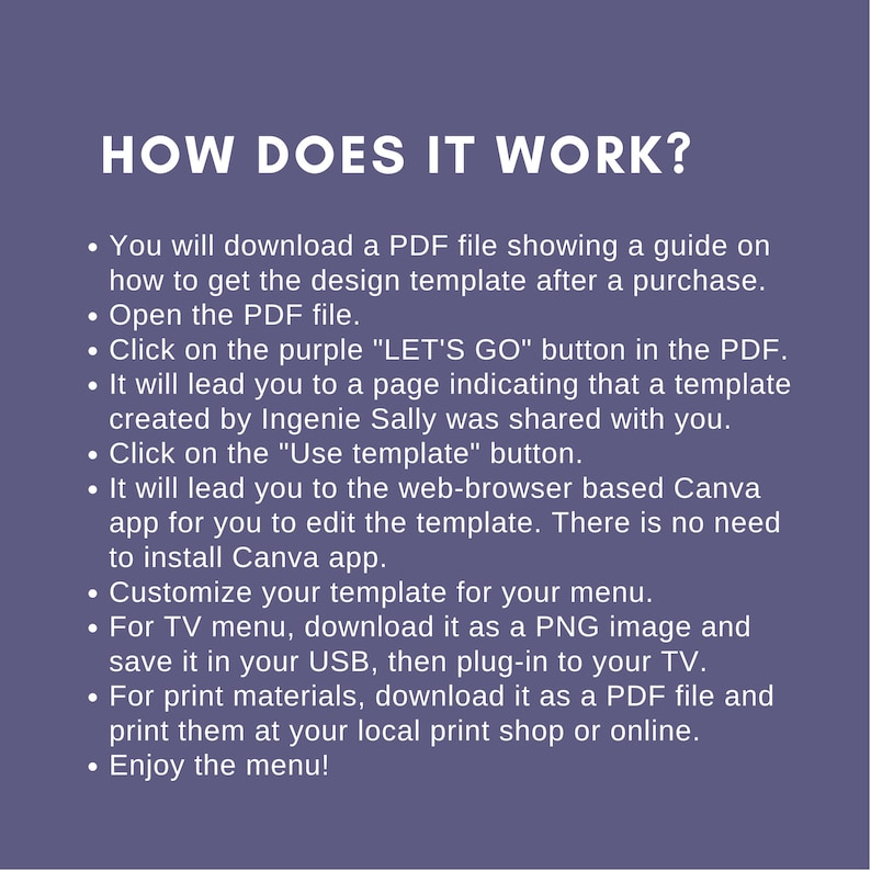 DIY Static TV Editable Digital Menu Board Screen Canva Template for ...