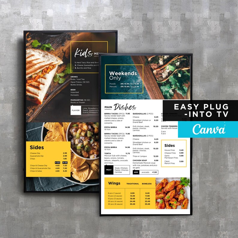 DIY Mexican Static TV Editable Digital Menu Board Screen Canva Template ...