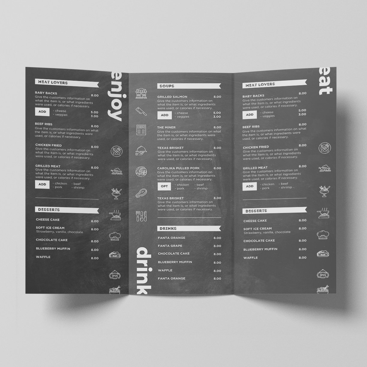 Trifold Takeout to Go Brochure Menu Template for Restaurant Pizza ...