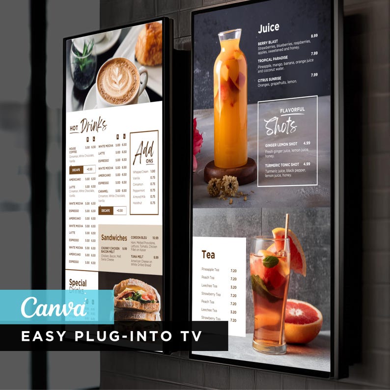 DIY Static TV Editable Digital Menu Board Screen Canva Template for ...