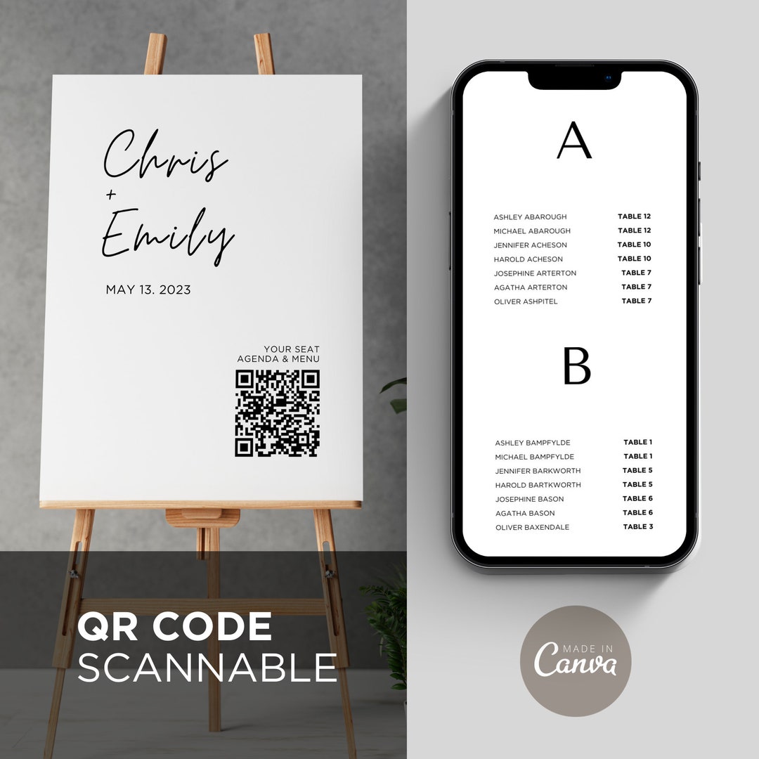 Digital Seating Chart Plan Menu Agenda Itinerary Order of Events ...