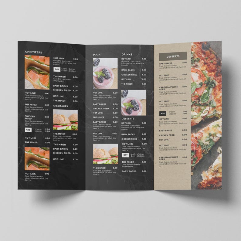 Trifold Takeout to Go Brochure Menu Template for Restaurant Pizza ...