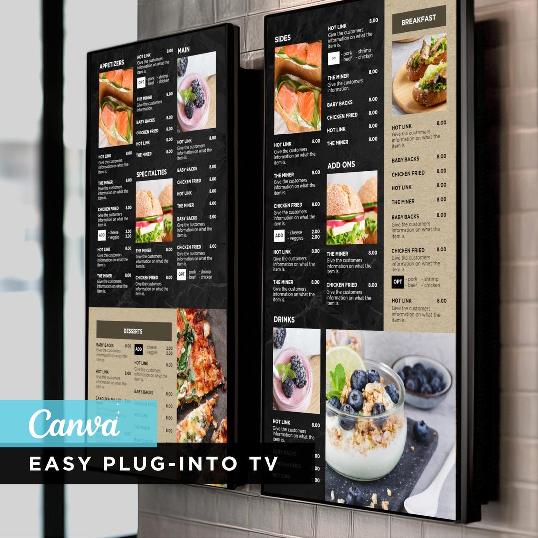 DIY Static TV Editable Digital Menu Board Screen Canva Template for ...