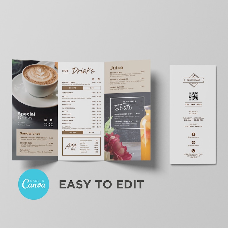 Drink Trifold Takeout to Go Brochure Menu Template for Restaurant ...