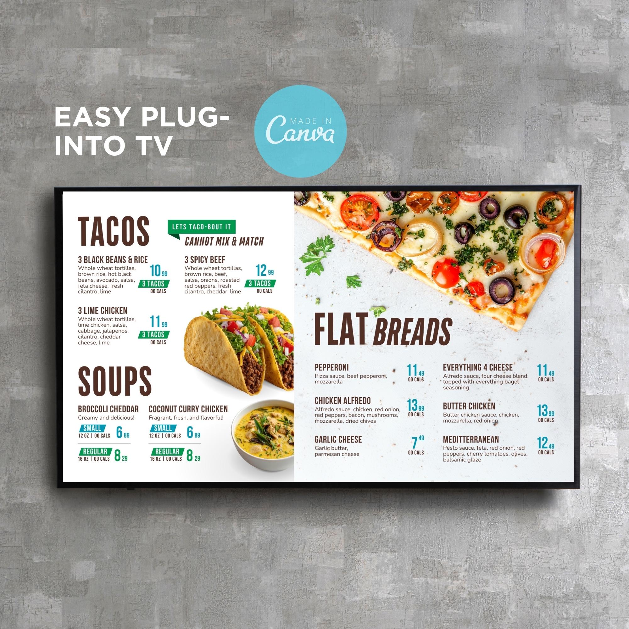 DIY Static TV Editable Digital Menu Board Screen Canva Template for ...