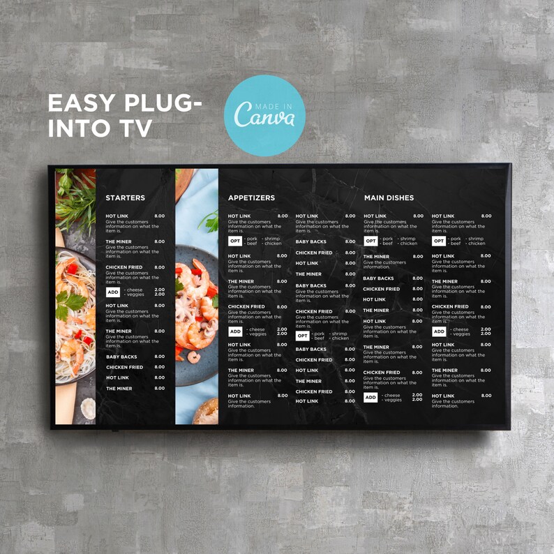 DIY TV Digital Menu Board Screen Takeout Template for Restaurant Pizza ...