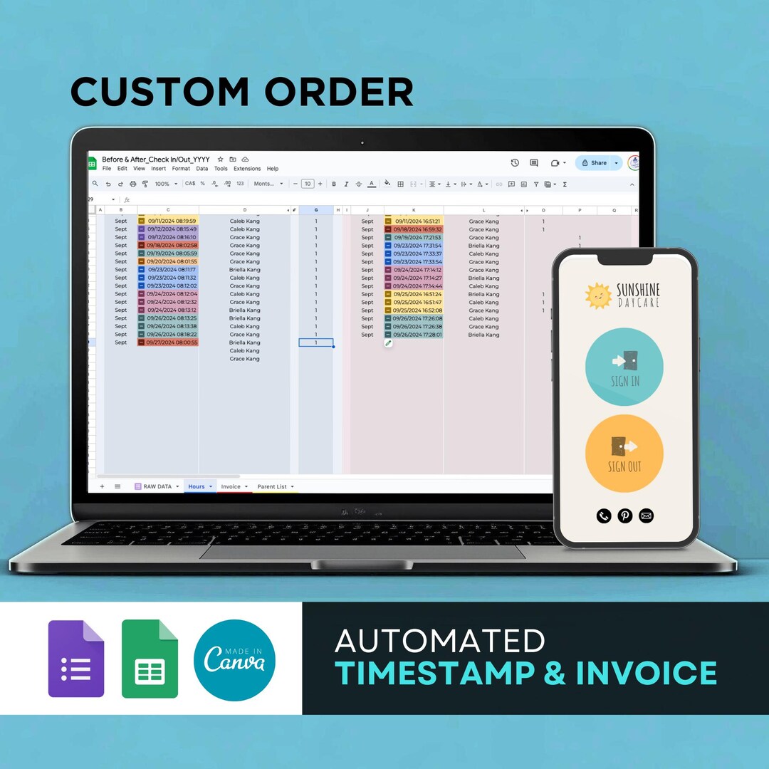 Before After School Sign in Out Sheet Digital Automated Billing Invoice ...