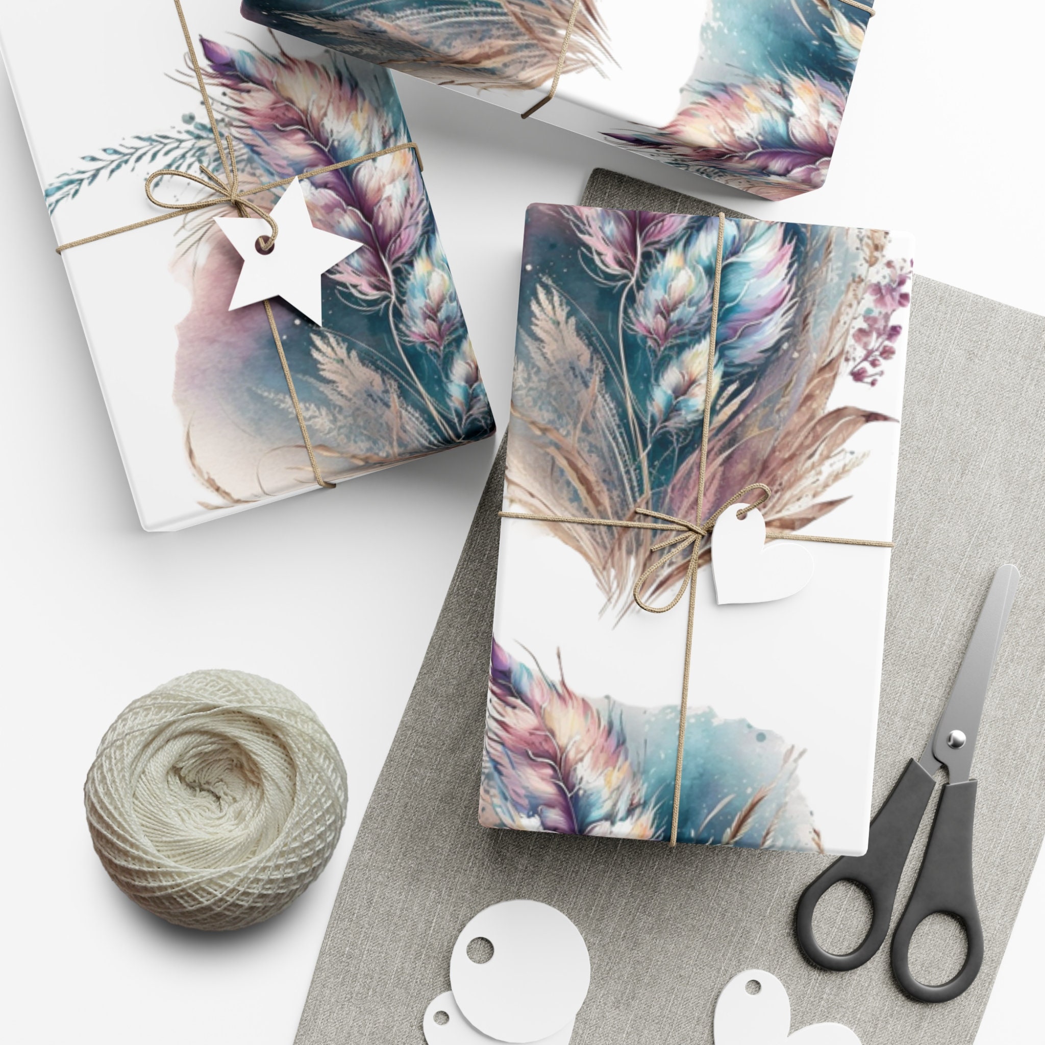 discount clearance Boho Blues Feathers Gift Wrap Papers