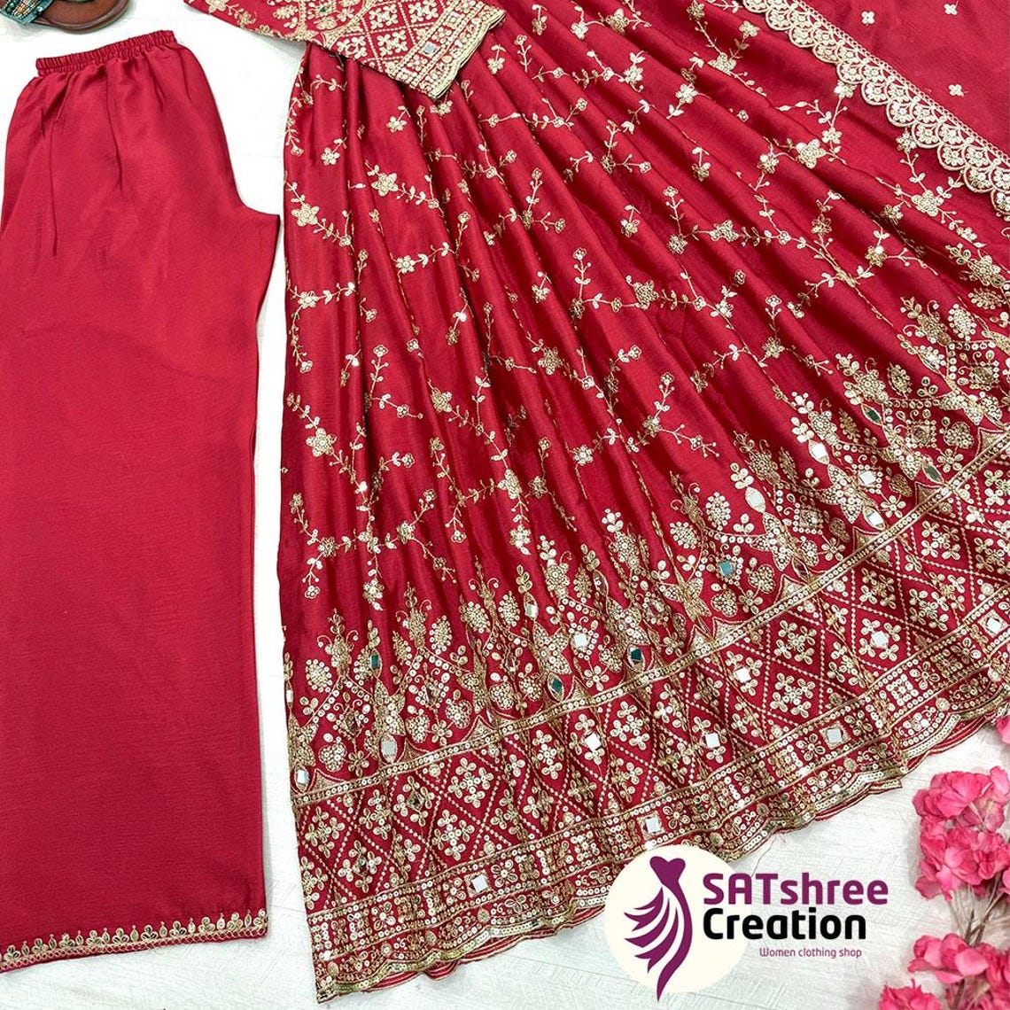 Embroidered Cinon Silk Anarkali Gown: Indian Wedding Dress - Etsy
