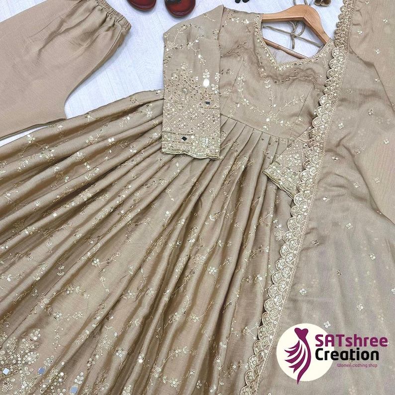 Embroidered Cinon Silk Anarkali Gown: Indian Wedding Dress - Etsy