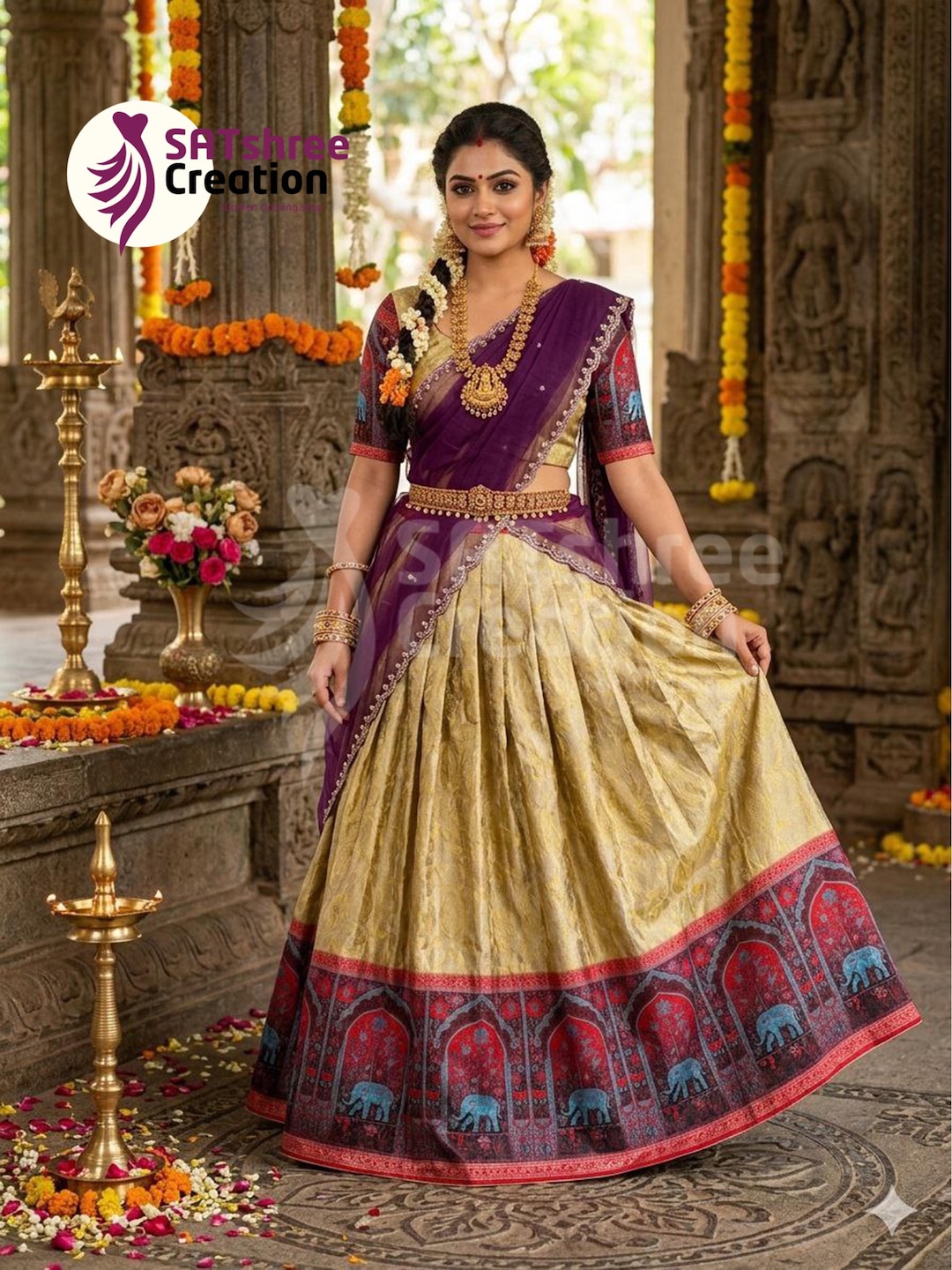 South Indian Half Saree Lehenga Choli for Women, Traditional Pattu ...