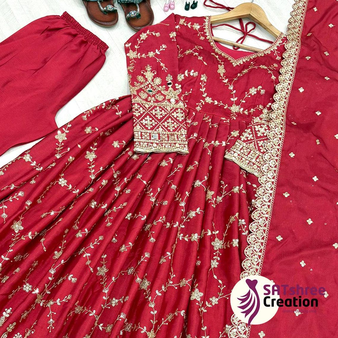 Embroidered Cinon Silk Anarkali Gown: Indian Wedding Dress - Etsy