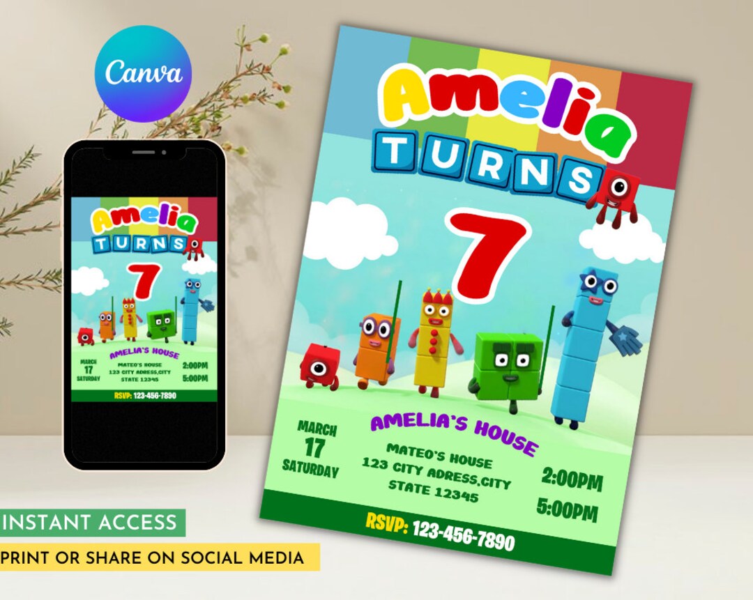 Numberblocks Birthday Invitation Numberblocks Party Invite - Etsy México