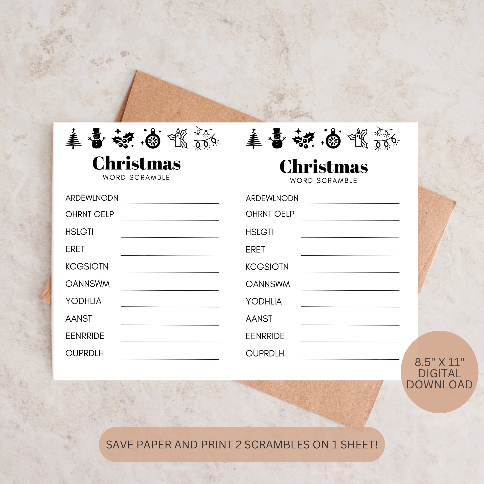 Christmas Word Scramble / Office Family Holiday Party Game / Black ...