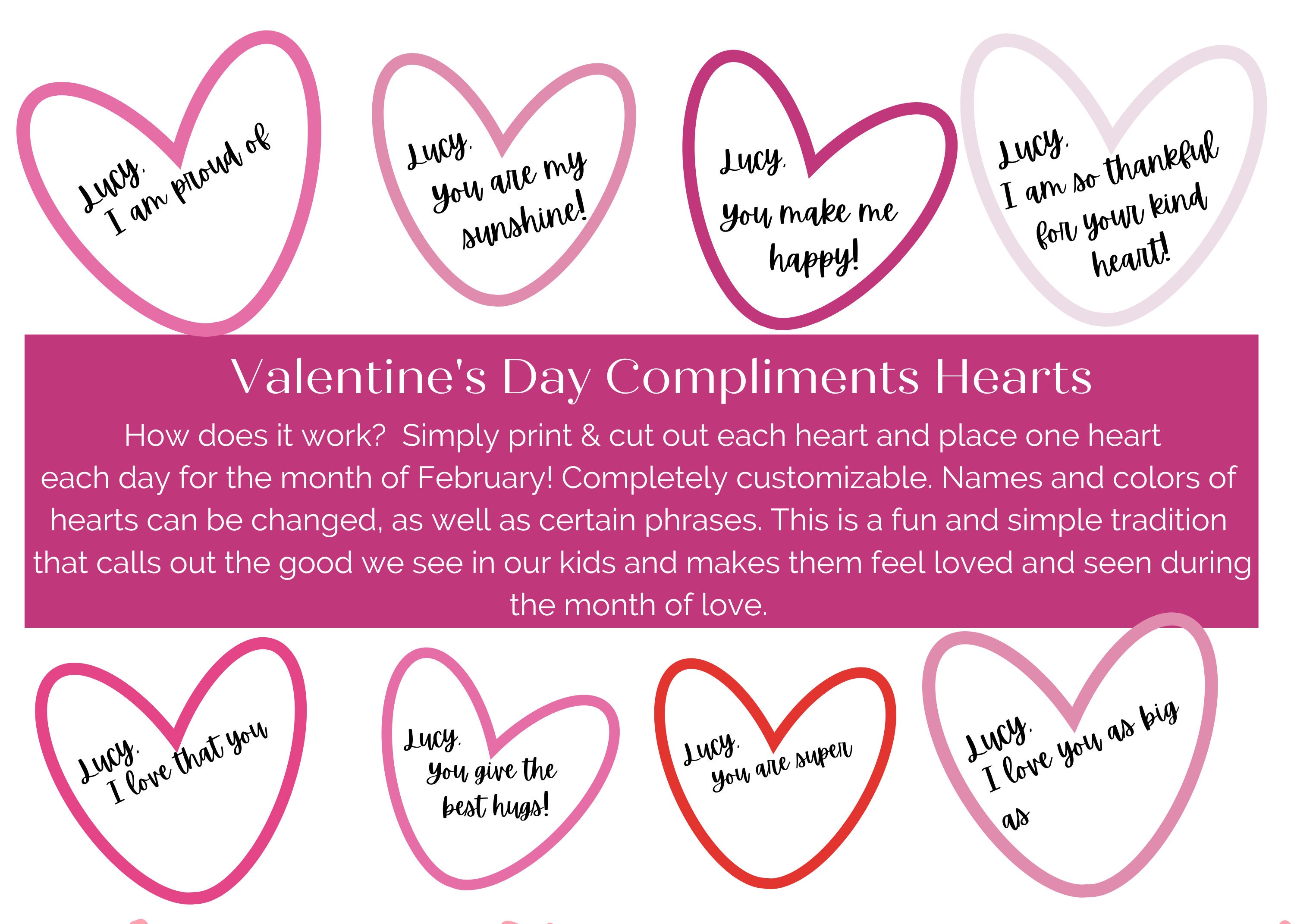 28 Days of Valentine's Day Compliment Hearts for Kids, February ...